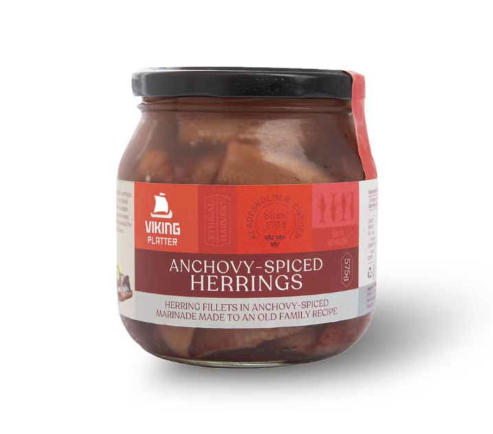 Viking Platter Herring Fillets Anchovy Spiced Jar 575g
